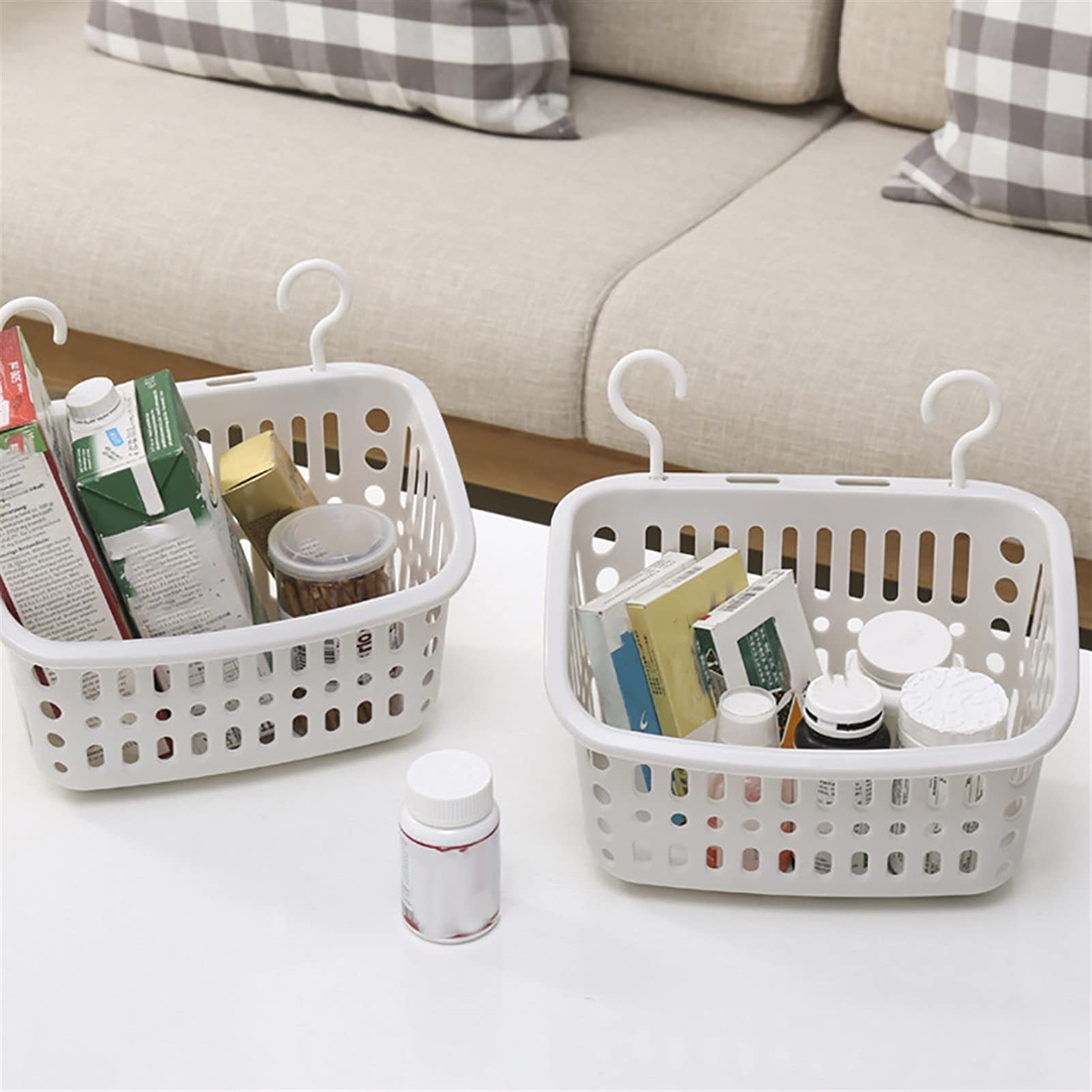 NFEGSIYA Bath Basket Plastic Hanging Shower Basket with Hook Makeup Organizer Basket for Bathroom Storage Holder Kitchen Holder (Color : Square White S)