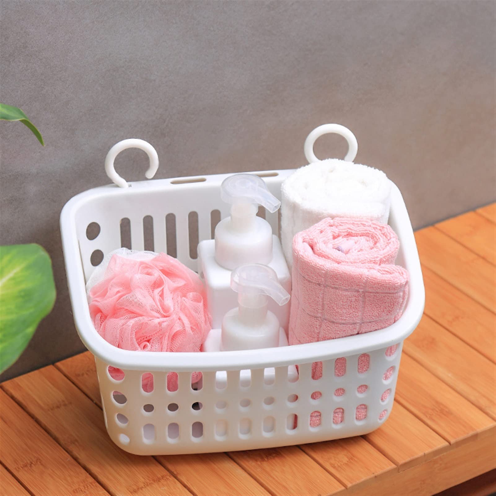 NFEGSIYA Bath Basket Plastic Hanging Shower Basket with Hook Makeup Organizer Basket for Bathroom Storage Holder Kitchen Holder (Color : Square White S)