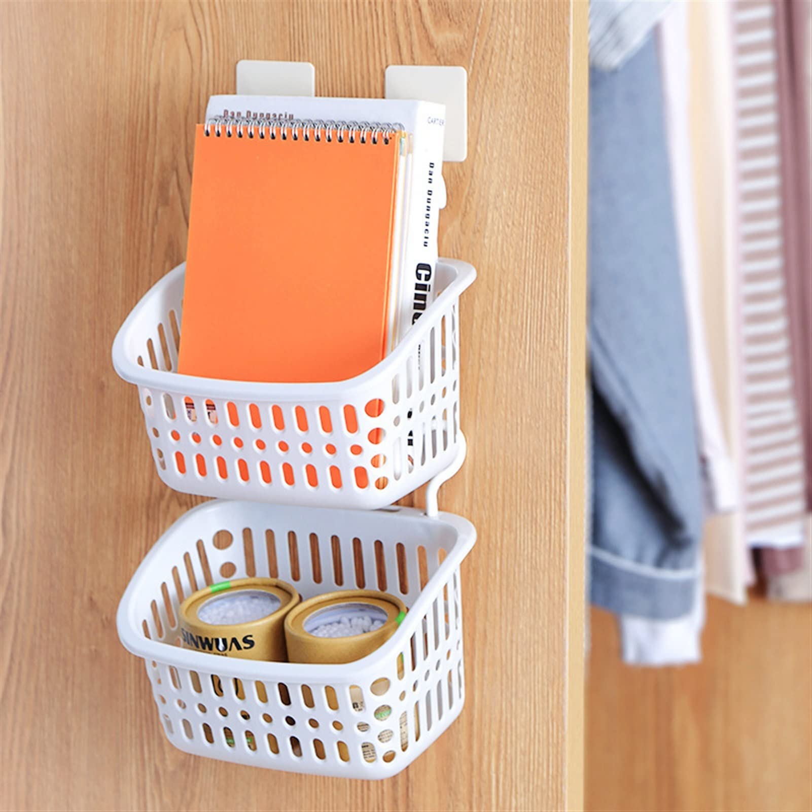 NFEGSIYA Bath Basket Plastic Hanging Shower Basket with Hook Makeup Organizer Basket for Bathroom Storage Holder Kitchen Holder (Color : Square White S)