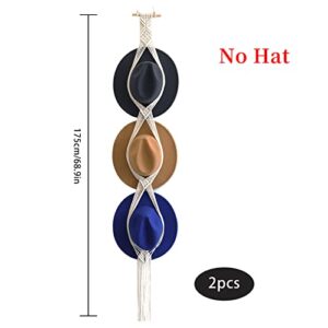 2Pcs Boho Hat Hangers, 5.74ft Macrame Hat Hangers Handmade Cotton Rope Woven Hat Hangers Bohemian Cap Holder Decorative Weaving Hanging Hat Organizer for Display Beach Hat Sun Hat Wide Brim Caps