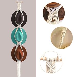 2Pcs Boho Hat Hangers, 5.74ft Macrame Hat Hangers Handmade Cotton Rope Woven Hat Hangers Bohemian Cap Holder Decorative Weaving Hanging Hat Organizer for Display Beach Hat Sun Hat Wide Brim Caps