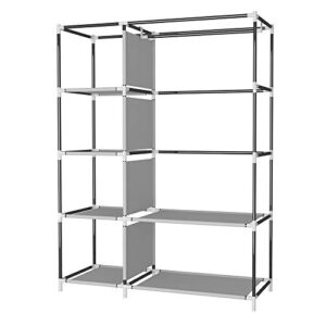 UDEAR Closet Organizer Wardrobe Clothes Storage Shelves, No-Woven Fabric Cover with Side Pockets,Grey