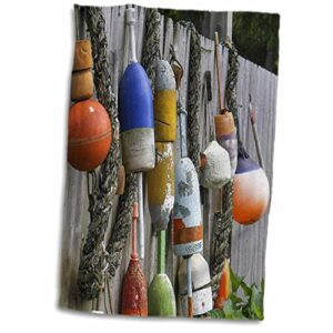 3drose - danita delimont - fishing - buoys hanging on fence, eastham, cape cod, massachusetts, usa. - towels (twl-314840-1)