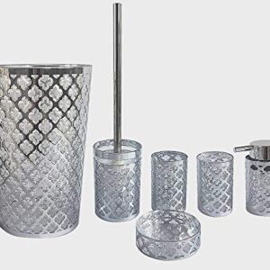 BH Home & Linen Luxurious 6 Pieces Bathroom Accessory Set. Maded of 100% Polyresin. (Geneva Chrome)