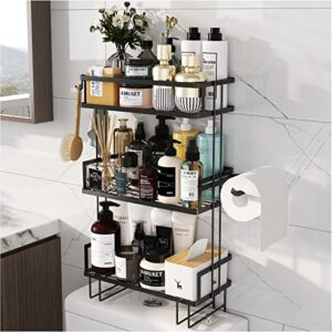 fokyfok over toilet bathroom organizer,over the toilet storage shelf, toilet shelf with toilet paper holder,bathroom shelf over toilet,3 tier toilet storage rack black metal (black)