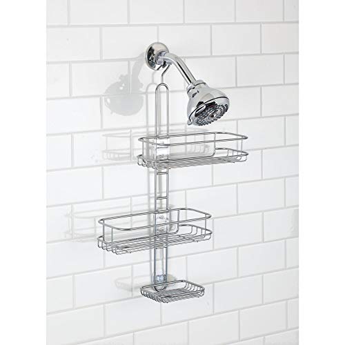 InterDesign Linea Adjustable Shower Caddy - Bathroom Storage Shelves for Shampoo, Conditioner and Soap, Silver