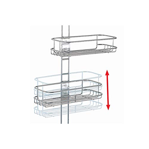 InterDesign Linea Adjustable Shower Caddy - Bathroom Storage Shelves for Shampoo, Conditioner and Soap, Silver