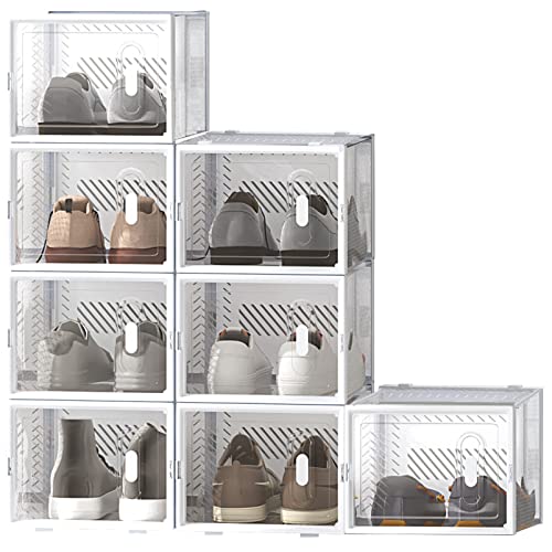 FUNLAX Shoe Boxes Clear Plastic Stackable, 8 Pack Clear Shoe Boxes Stackable Transparent, Shoe Storage Boxes, Plastic Shoe Boxes with Lids, Shoe Box Storage Containers