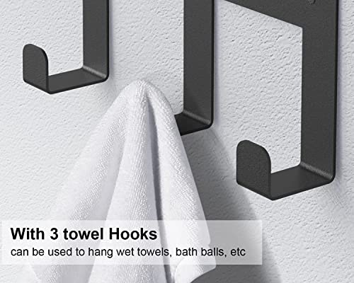 Towel Racks for Bathroom Wall Mounted, BETHOM Metal Square Tube Towel Rack with Shelf & 3 Hooks, Towel Storage Holders Wall for Rolled Bath Towel, Washcloths, Hand Towels, Black