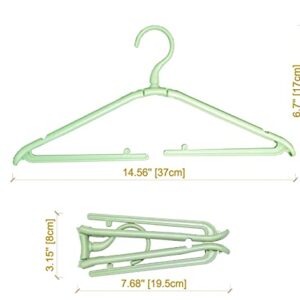 Fineget Foldable Coat Hangers with Clips Portable Travel Shorts Socks Clothes Hangers for Closet Shoes Collapsible Plastic Heavy Duty No Slip Hangers Quick Drying Green 4 PCS + 8 Clips