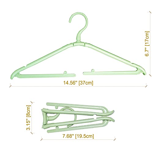 Fineget Foldable Coat Hangers with Clips Portable Travel Shorts Socks Clothes Hangers for Closet Shoes Collapsible Plastic Heavy Duty No Slip Hangers Quick Drying Green 4 PCS + 8 Clips