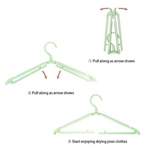 Fineget Foldable Coat Hangers with Clips Portable Travel Shorts Socks Clothes Hangers for Closet Shoes Collapsible Plastic Heavy Duty No Slip Hangers Quick Drying Green 4 PCS + 8 Clips