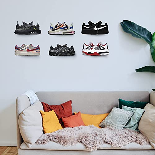 AOHMPT Clear Floating Shoe Display for Wall Mount-Floating Shoe Shelves to Showcase Sneaker Collection, Shoe Wall Shelf, Shoe Shelf for Wall, Sneaker Shelf with Shrink Wrap Bags (6 pack+)