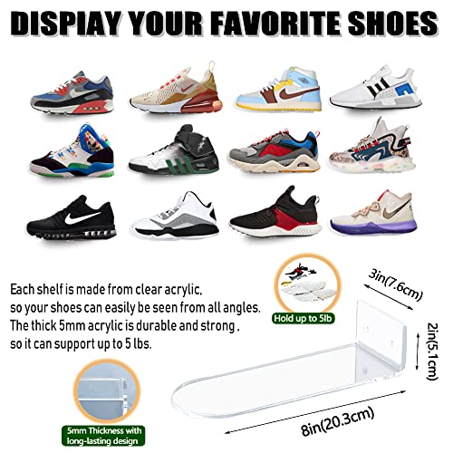 AOHMPT Clear Floating Shoe Display for Wall Mount-Floating Shoe Shelves to Showcase Sneaker Collection, Shoe Wall Shelf, Shoe Shelf for Wall, Sneaker Shelf with Shrink Wrap Bags (6 pack+)