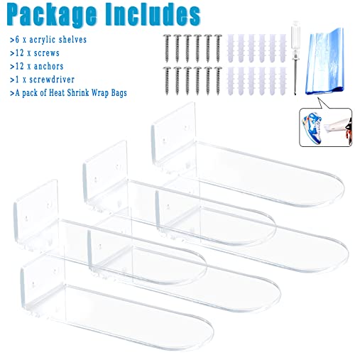 AOHMPT Clear Floating Shoe Display for Wall Mount-Floating Shoe Shelves to Showcase Sneaker Collection, Shoe Wall Shelf, Shoe Shelf for Wall, Sneaker Shelf with Shrink Wrap Bags (6 pack+)