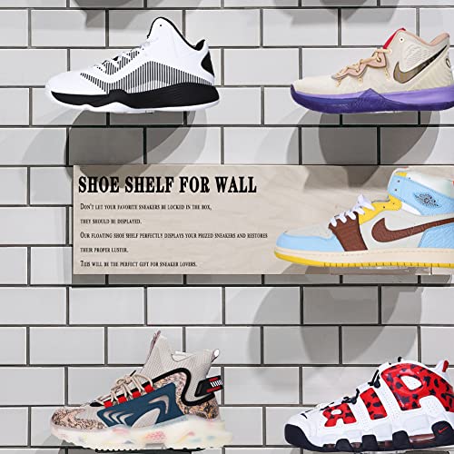 AOHMPT Clear Floating Shoe Display for Wall Mount-Floating Shoe Shelves to Showcase Sneaker Collection, Shoe Wall Shelf, Shoe Shelf for Wall, Sneaker Shelf with Shrink Wrap Bags (6 pack+)