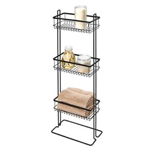 idesign everett metal standing shower caddy, 3-tier bath shelf baskets for towels, soap, shampoo, lotion, accessories, 12.36" x 6.88" x 32.11", matte black