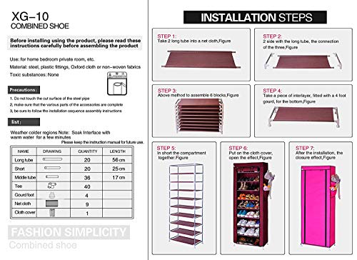 Shoes Rack with Cover, 10 Tier Shoes Organizer, Sneaker Rack with Dustproof Nonwoven Fabric Cover, Portable Shoe Rack Organizer , Fabric Shoes Rack Holds 27 Pairs, shoe storage cover (Grey)