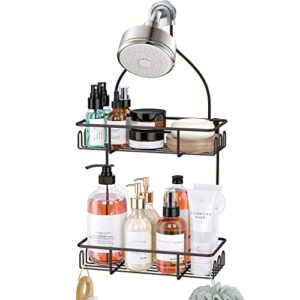 smartake hanging shower caddy, bathroom over head shower organizer for shampoo, anti-swing design 2 tier shower caddy storage for toilet or bathtub, rustproof brown 19.2"x 9.8"x4.7"