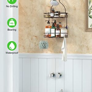 SMARTAKE Hanging Shower Caddy, Bathroom Over Head Shower Organizer for Shampoo, Anti-Swing Design 2 Tier Shower Caddy Storage for Toilet or Bathtub, Rustproof Brown 19.2"x 9.8"x4.7"