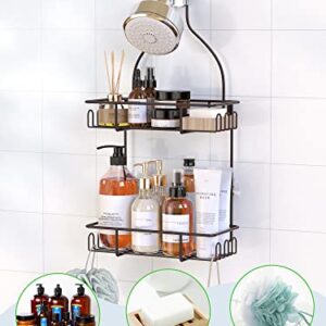 SMARTAKE Hanging Shower Caddy, Bathroom Over Head Shower Organizer for Shampoo, Anti-Swing Design 2 Tier Shower Caddy Storage for Toilet or Bathtub, Rustproof Brown 19.2"x 9.8"x4.7"