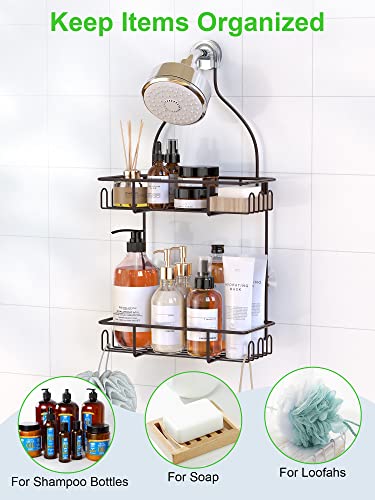 SMARTAKE Hanging Shower Caddy, Bathroom Over Head Shower Organizer for Shampoo, Anti-Swing Design 2 Tier Shower Caddy Storage for Toilet or Bathtub, Rustproof Brown 19.2"x 9.8"x4.7"