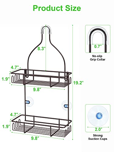 SMARTAKE Hanging Shower Caddy, Bathroom Over Head Shower Organizer for Shampoo, Anti-Swing Design 2 Tier Shower Caddy Storage for Toilet or Bathtub, Rustproof Brown 19.2"x 9.8"x4.7"