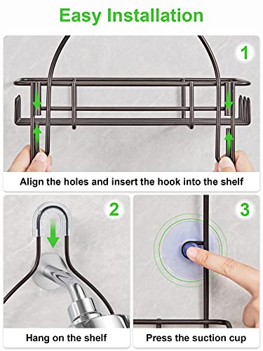 SMARTAKE Hanging Shower Caddy, Bathroom Over Head Shower Organizer for Shampoo, Anti-Swing Design 2 Tier Shower Caddy Storage for Toilet or Bathtub, Rustproof Brown 19.2"x 9.8"x4.7"