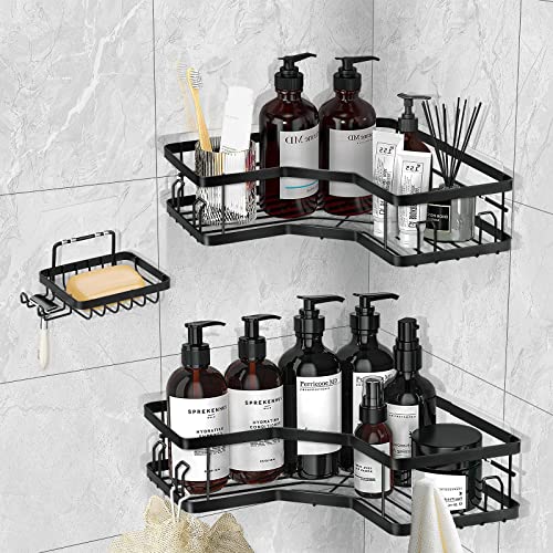 Amtiw 3 Pack Shower Storage Rack, Corner Shower Caddy with Soap Rack, No Drilling Traceless Adhesive Shower Box for Bathroom, Toilet, Kitchen, Bedroom