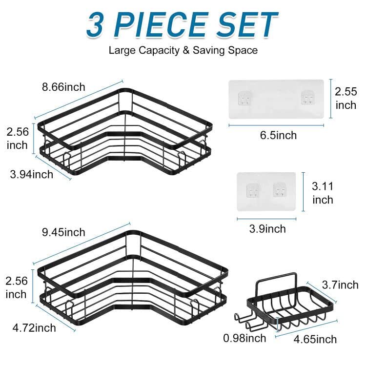 Amtiw 3 Pack Shower Storage Rack, Corner Shower Caddy with Soap Rack, No Drilling Traceless Adhesive Shower Box for Bathroom, Toilet, Kitchen, Bedroom