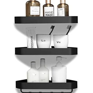 3 Pack Shower Caddy With Hooks, Adjustable Shower Corner Caddy Rack Storage Shelves, Adhesive Shower Caddies Basket Shampoo Holder Hanging, Shower Shelf Basket Bathroom/Kitchen Spice Organizer-Black