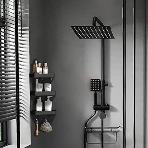 3 Pack Shower Caddy With Hooks, Adjustable Shower Corner Caddy Rack Storage Shelves, Adhesive Shower Caddies Basket Shampoo Holder Hanging, Shower Shelf Basket Bathroom/Kitchen Spice Organizer-Black