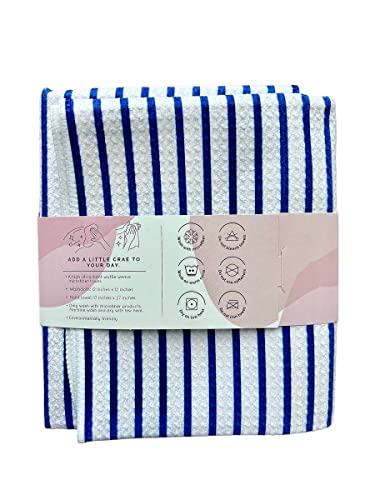 Crae Home Waffle Weave Pattern Microfiber Hand Towel Wash Cloth Set (Indigo/Poppie)