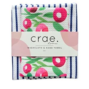 Crae Home Waffle Weave Pattern Microfiber Hand Towel Wash Cloth Set (Indigo/Poppie)