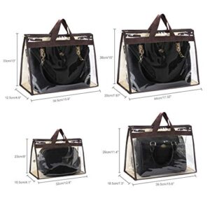 Handbag Organizer Dust Bags Transparent Hanging Purse Organizer Wallet Storage Bag 4pack for Hanging Closet with Handle and Zipper Handbag (coffee)