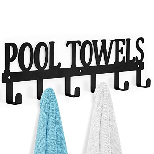 Pool Towel Rack Outdoor Towel Drying Rack Beach Towel Holder Poolside Towel Storage Wall Mounted Metal Hooks for Bath Towel, Robe Swimsuit, Coat, Bag, Keys