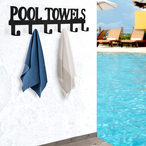 Pool Towel Rack Outdoor Towel Drying Rack Beach Towel Holder Poolside Towel Storage Wall Mounted Metal Hooks for Bath Towel, Robe Swimsuit, Coat, Bag, Keys