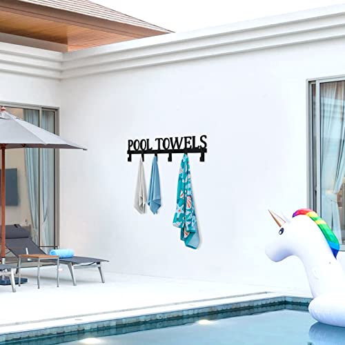 Pool Towel Rack Outdoor Towel Drying Rack Beach Towel Holder Poolside Towel Storage Wall Mounted Metal Hooks for Bath Towel, Robe Swimsuit, Coat, Bag, Keys