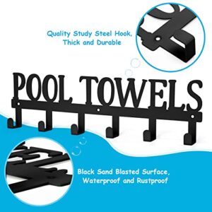 Pool Towel Rack Outdoor Towel Drying Rack Beach Towel Holder Poolside Towel Storage Wall Mounted Metal Hooks for Bath Towel, Robe Swimsuit, Coat, Bag, Keys