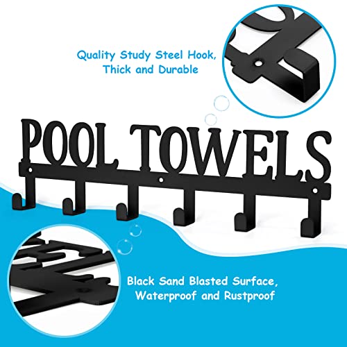 Pool Towel Rack Outdoor Towel Drying Rack Beach Towel Holder Poolside Towel Storage Wall Mounted Metal Hooks for Bath Towel, Robe Swimsuit, Coat, Bag, Keys