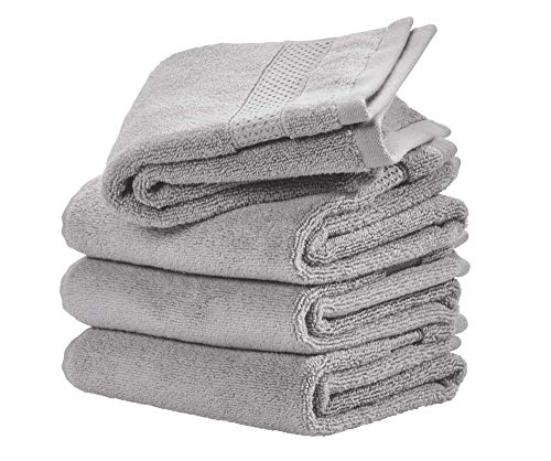 iDesign Spa Hand Towel with Hanging Loop, 100% Cotton Soft Absorbent Machine Washable Towel for Bathroom, Shower, Tub - Set of 4, Gray