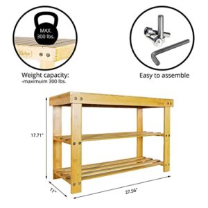 Halter 3 -Tier Bamboo Shoe Rack Bench, Natural Wooden Shoe Organizer, for Bedroom, Entryway, or Outdoor Storage (Natural)