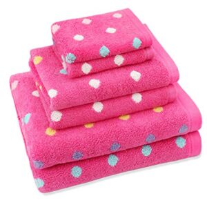 ORIGINAL KIDS 6 Piece Towel Set - Bath Time Sugar & Spice - 2 Bath Towels, 2 Hand Towels, 2 Washcloths in Bonus Tote Bag - 100% Cotton Jacquard Soft Absorbent Pool Beach Towel Gift - Pink Multicolor