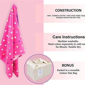 ORIGINAL KIDS 6 Piece Towel Set - Bath Time Sugar & Spice - 2 Bath Towels, 2 Hand Towels, 2 Washcloths in Bonus Tote Bag - 100% Cotton Jacquard Soft Absorbent Pool Beach Towel Gift - Pink Multicolor