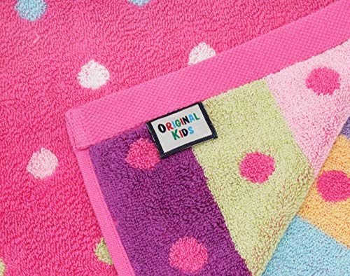 ORIGINAL KIDS 6 Piece Towel Set - Bath Time Sugar & Spice - 2 Bath Towels, 2 Hand Towels, 2 Washcloths in Bonus Tote Bag - 100% Cotton Jacquard Soft Absorbent Pool Beach Towel Gift - Pink Multicolor