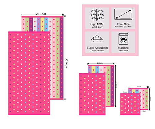 ORIGINAL KIDS 6 Piece Towel Set - Bath Time Sugar & Spice - 2 Bath Towels, 2 Hand Towels, 2 Washcloths in Bonus Tote Bag - 100% Cotton Jacquard Soft Absorbent Pool Beach Towel Gift - Pink Multicolor