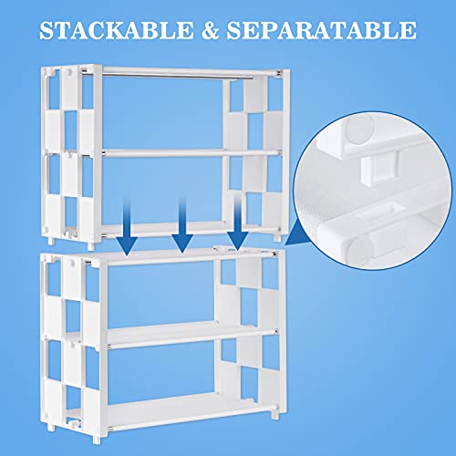 NiHome 3-Tier Stackable Shoe Rack Organizer - Adjustable, Lightweight and Expandable for Small Spaces, Holds 6 Pairs, Ideal for Closet, Hallway, Entryway, Bedroom (White)