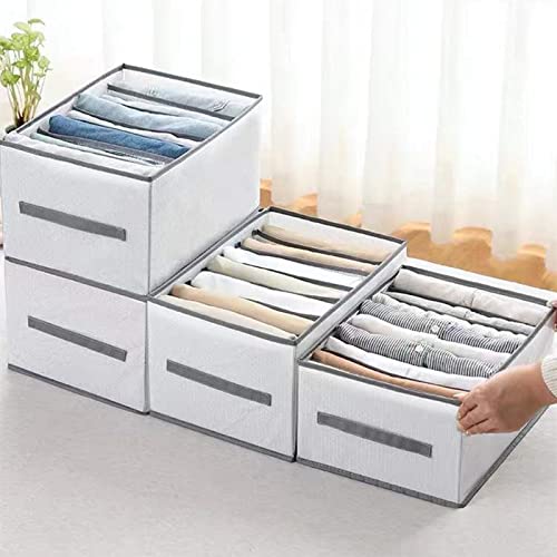 Nucucina Wardrobe Clothes Organizer, 7 Grids Foldable Visible Closet Organizer, Mesh Clothes Drawer Storage Box for Underwear, Socks, Scarves, Leggings, Skirts, T-shirts, Jeans (Gray*2pcs)