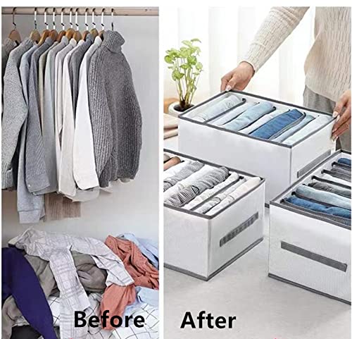 Nucucina Wardrobe Clothes Organizer, 7 Grids Foldable Visible Closet Organizer, Mesh Clothes Drawer Storage Box for Underwear, Socks, Scarves, Leggings, Skirts, T-shirts, Jeans (Gray*2pcs)