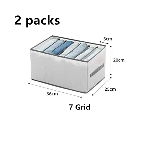 Nucucina Wardrobe Clothes Organizer, 7 Grids Foldable Visible Closet Organizer, Mesh Clothes Drawer Storage Box for Underwear, Socks, Scarves, Leggings, Skirts, T-shirts, Jeans (Gray*2pcs)